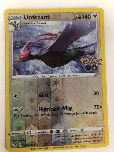 Pokemon Unfezant Pokemon GO 2022 NM Foil 063/078 Box 7 | eBay
