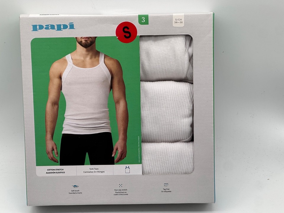 NEW 3 PACK MENS PAPI COTTON STRETCH SOFT TOUCH TAG FREE TANK TOPS WHITE ...