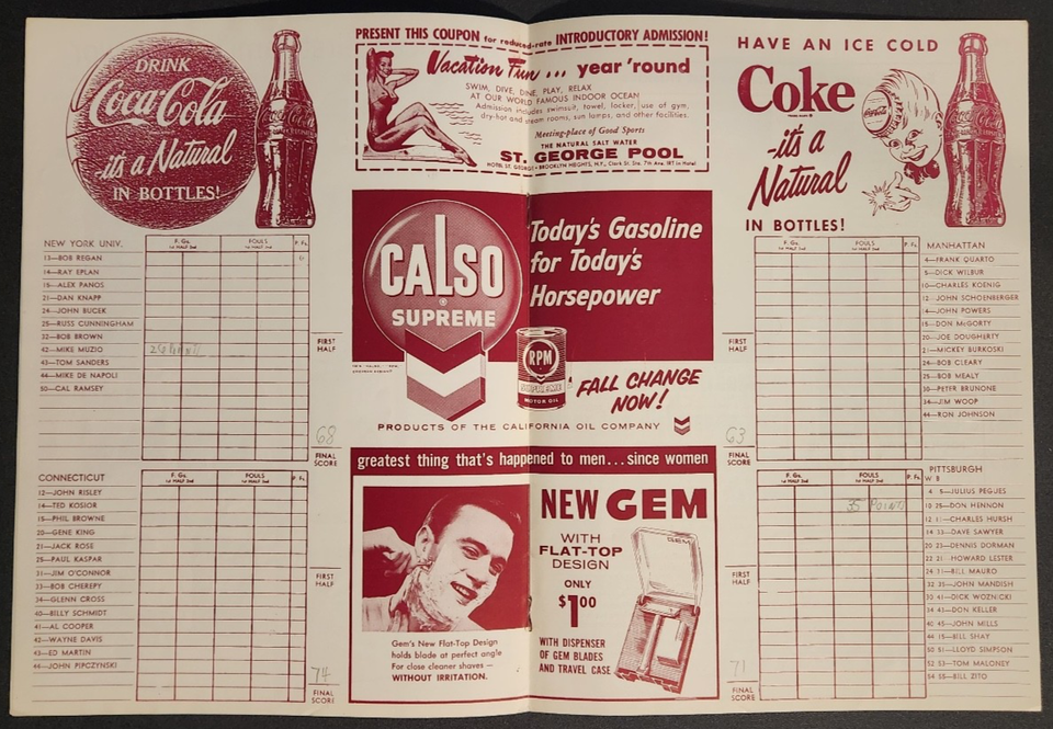 1957 ECAC BASKETBALL FESTIVAL PROGRAM NYU, MANHATTAN, UCONN, U ...