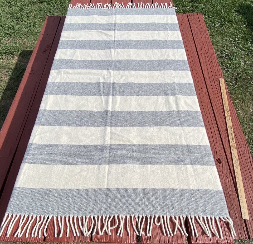 Fairbault Mill Cannon River Wool Blanket Gray Cream Handcrafted Stripe ...
