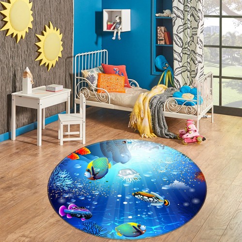 3D Blue Ocean Cute Fish O77 Game Rug Mat Round Elegant Photo Carpet Mat ...