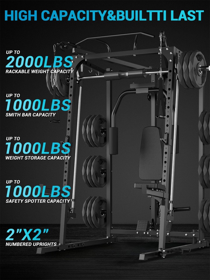 ⭐💹Smith Machine 2000LBS Power Rack with Smith Bar Cable Crossover ...