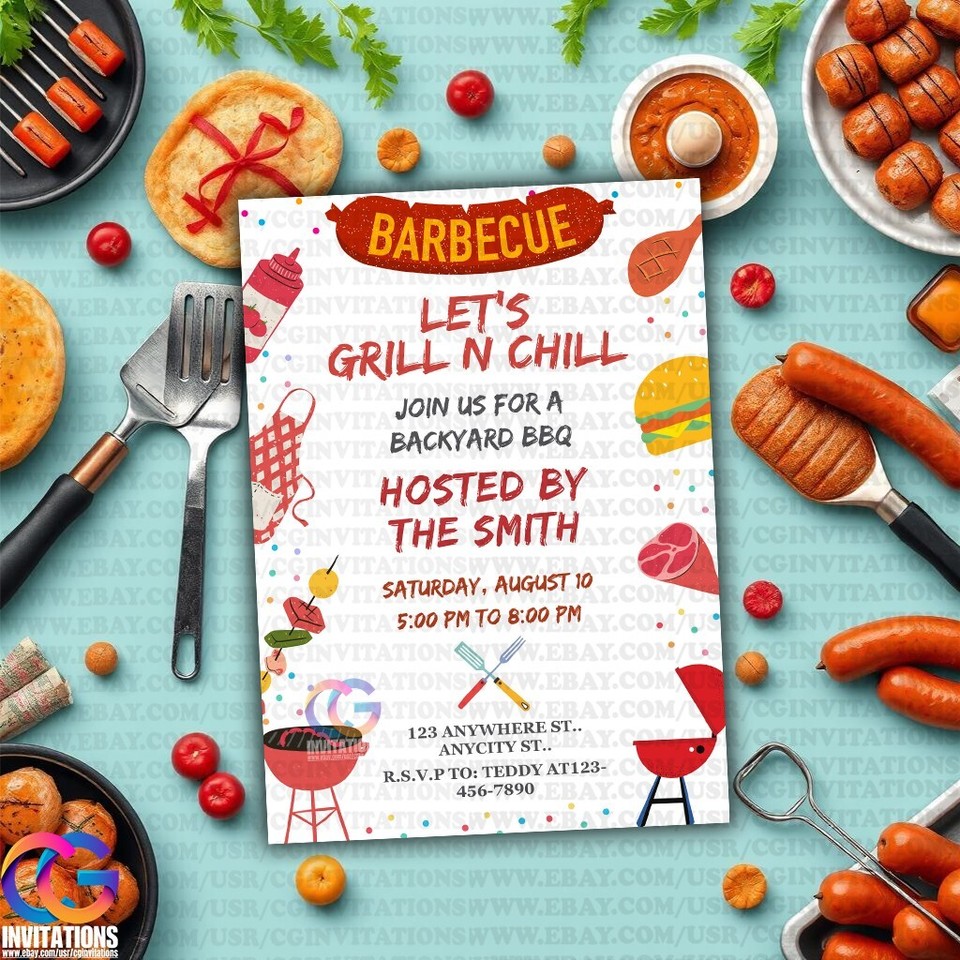 EDITABLE BBQ Invitation template, Backyard bbq Invite, Let's grill ...