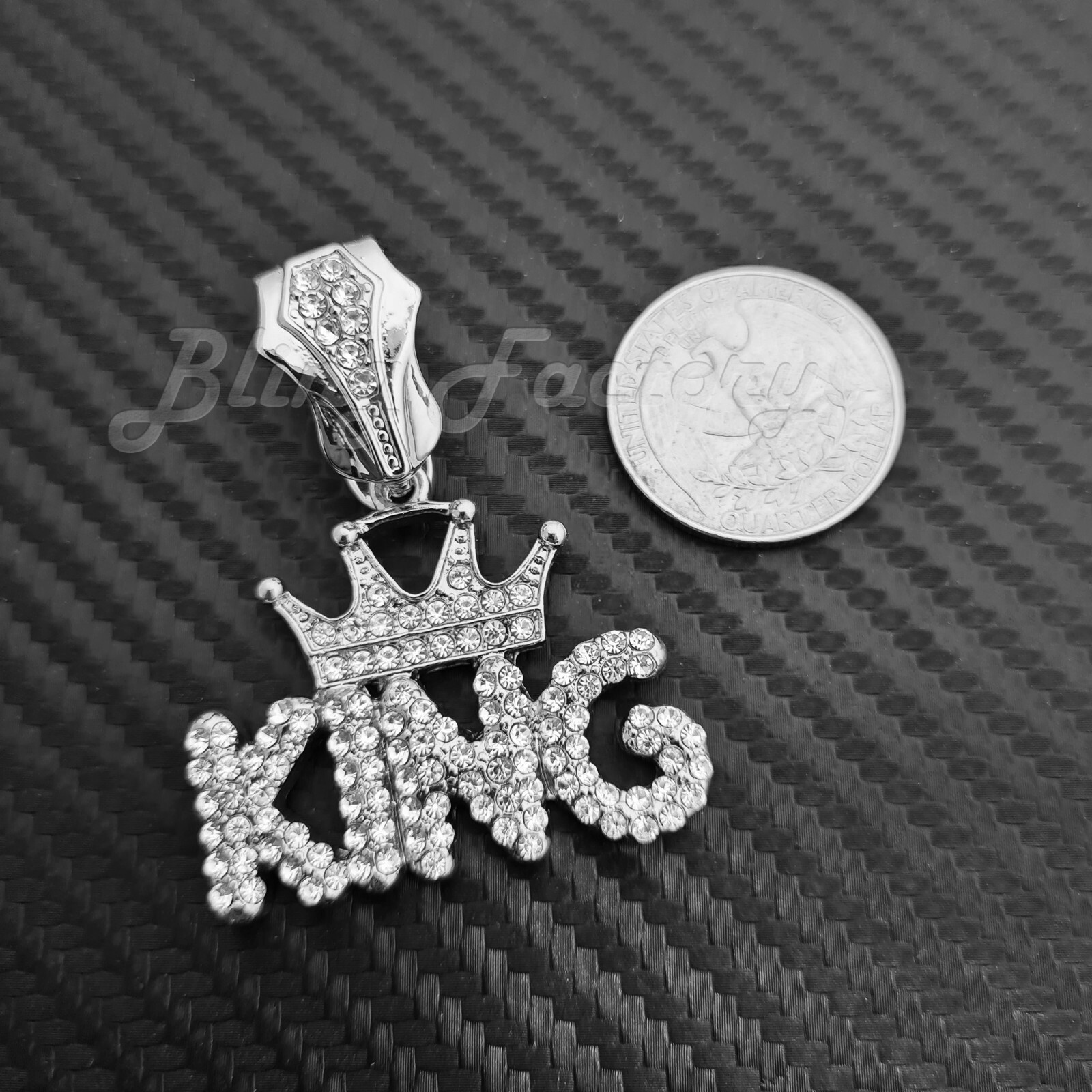 Silver Crowned KING Pendant & 16" ~ 24" Iced Cuban Choker Chain Bling ...