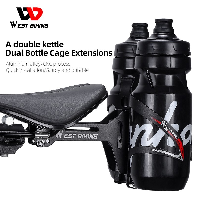 WEST BIKING Bike Double Water Bottle Holder Extension Bracket Saddle ...