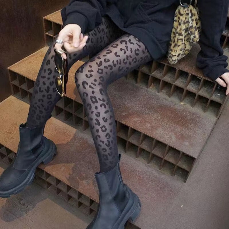 NEW LEOPARD PRINT PANTYHOSE PATTERN STOCKINGS TIGHTS BLACK THIN SHEER ...