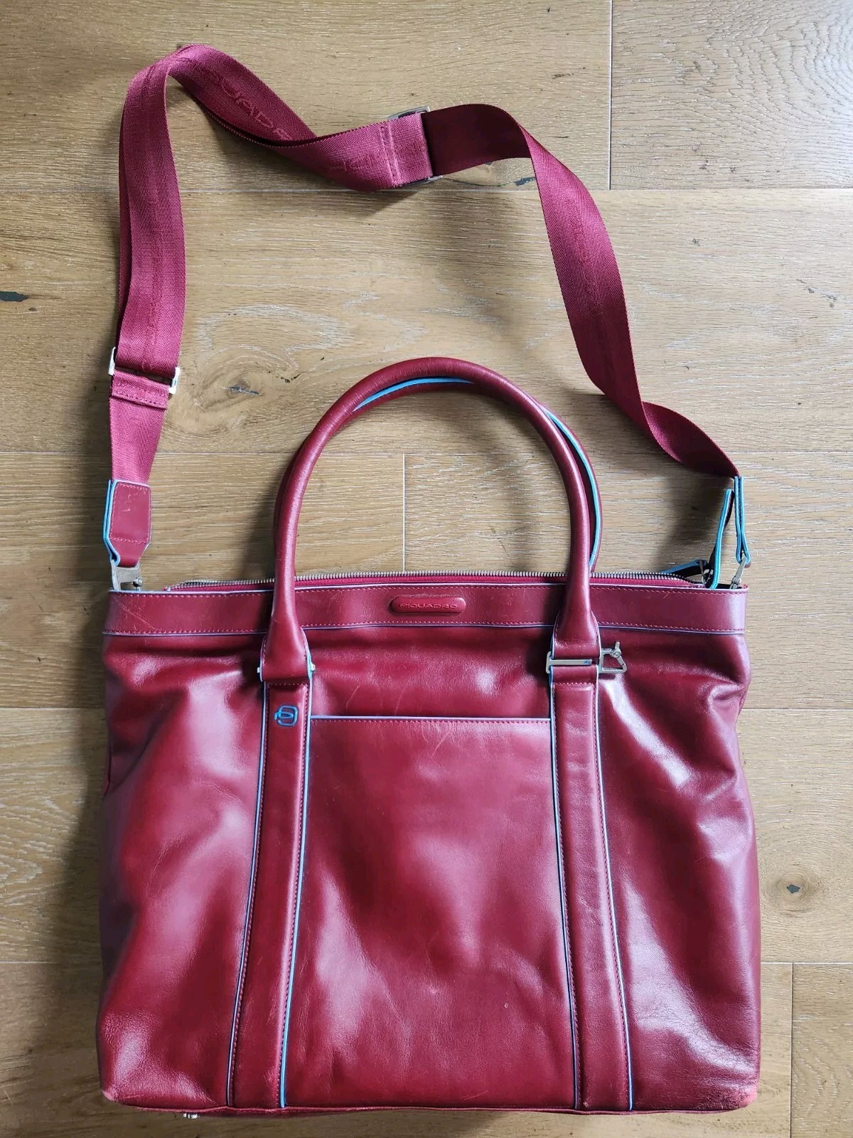 Piquadro Red Leather Bag Crossbody Tote Shoulder Bag Briefcase Unisex ...