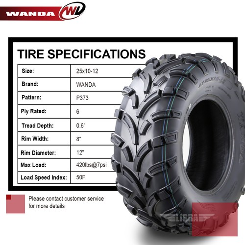 2 New WANDA ATV Tires 25x10-12 25x10.00-12 25x10x12 25x10.00x12 6PR ...