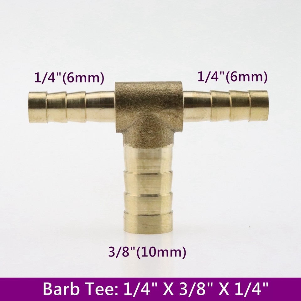 4PCS Reducer Brass Hose Barb Tee Fitting Gas Fuel Water Connector ...