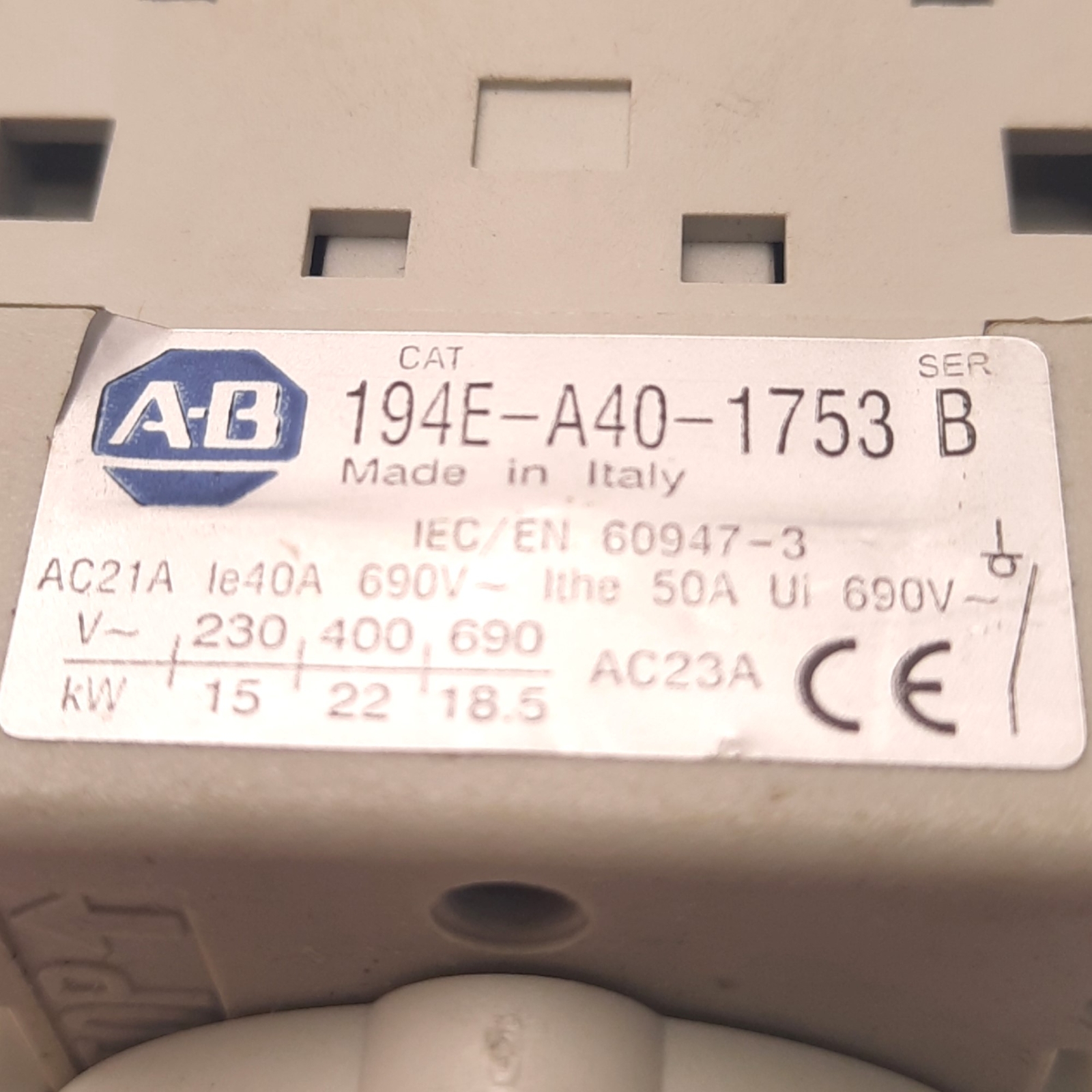 Allen Bradley 194E-A40-1753 Disconnect Load Switch 3-Pole 600VAC 40A ...