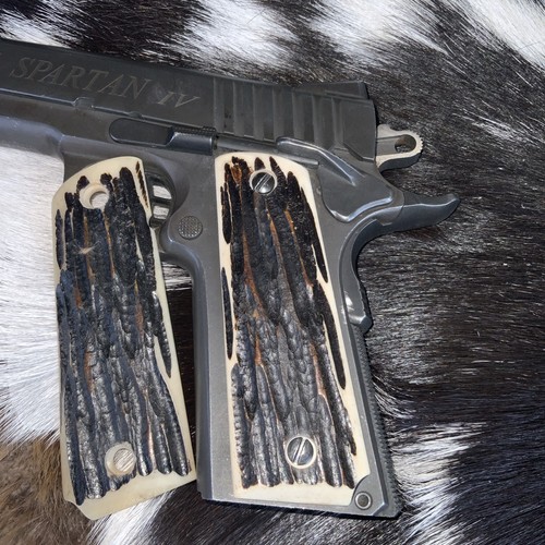 1911 Full size Pistol grips Genuine Camel Bone, Stag Jigged (904B) | eBay