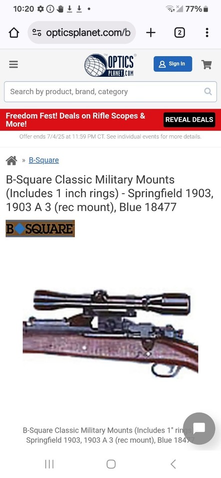 B-Square Scope Mount with 1" Rings For 1903 Springfield #18477 SEE ...