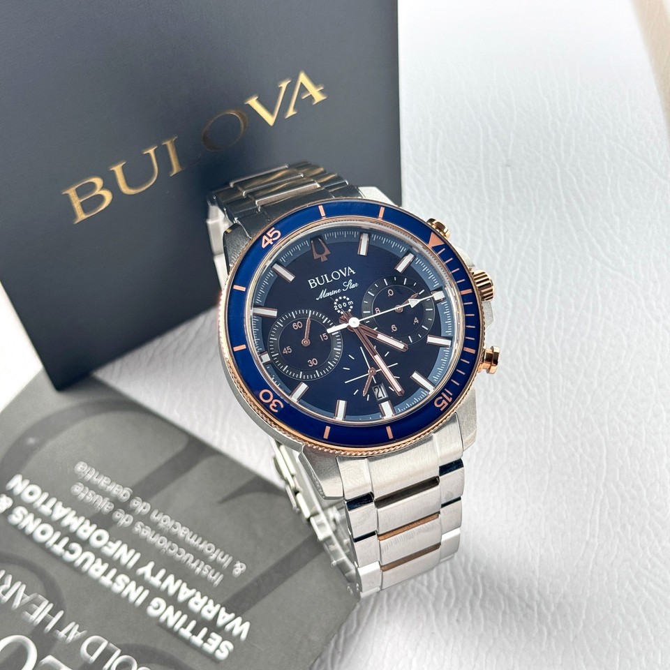 Bulova Marine Star 45MM Blue Dial Chronograph Stainless Steel Men's ...