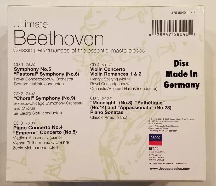 Ultimate Beethoven The Essential Materpieces (5 CD Box Set) Decca. NEW ...