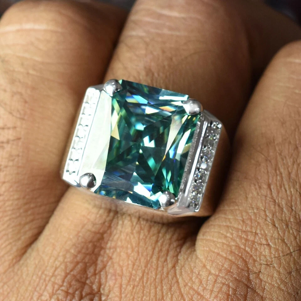 RARE 11.50 Ct Radiant Cut Treated Blue Diamond Men's Ring-Amazing Shine ...