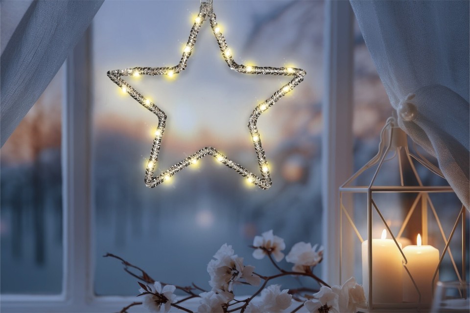 LED Star Hanging Light Christmas Design Pre Lit 20 Warm White LEDs ...