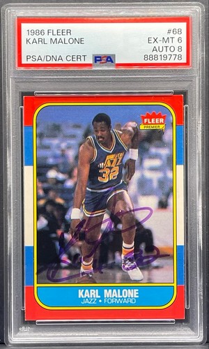 1986 FLEER #68 KARL MALONE SIGNED ROOKIE CARD AUTOGRAPH HOF PSA 6 8 DNA ...