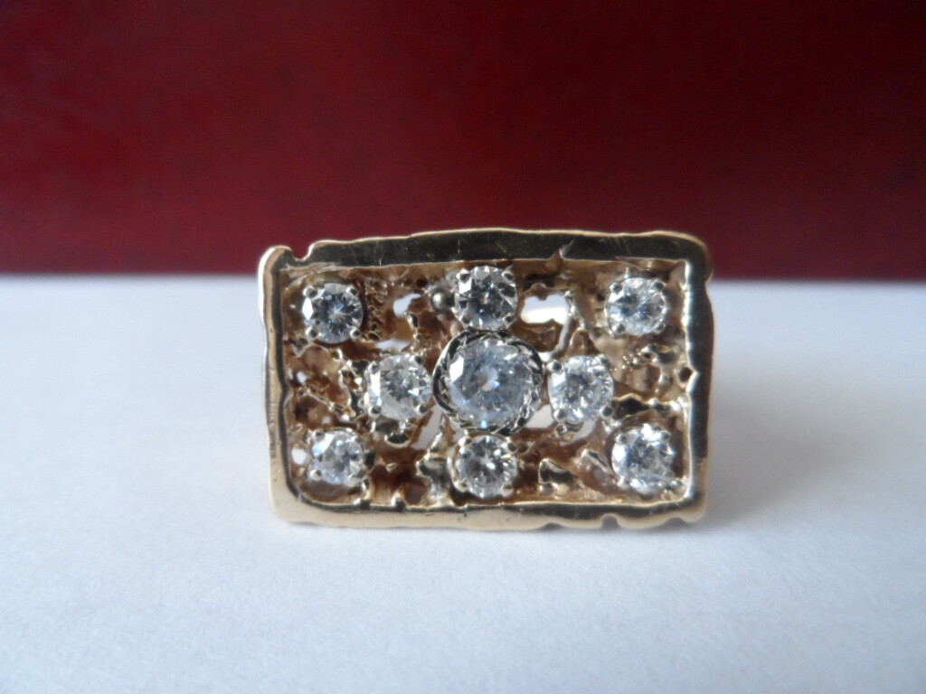 VTG solid Yellow Gold 14K / 585 Men's Diamond NUGGET … - Gem