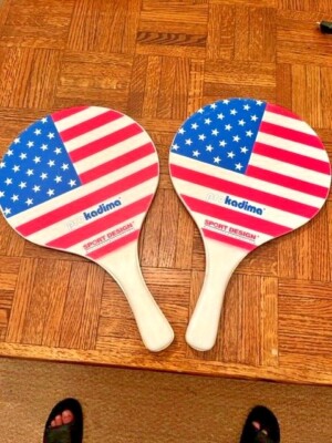 PRO KADIMA BEACH PADDLE BALL GAME USA FLAG RED WHITE & BLUE AMERICA FUN ...