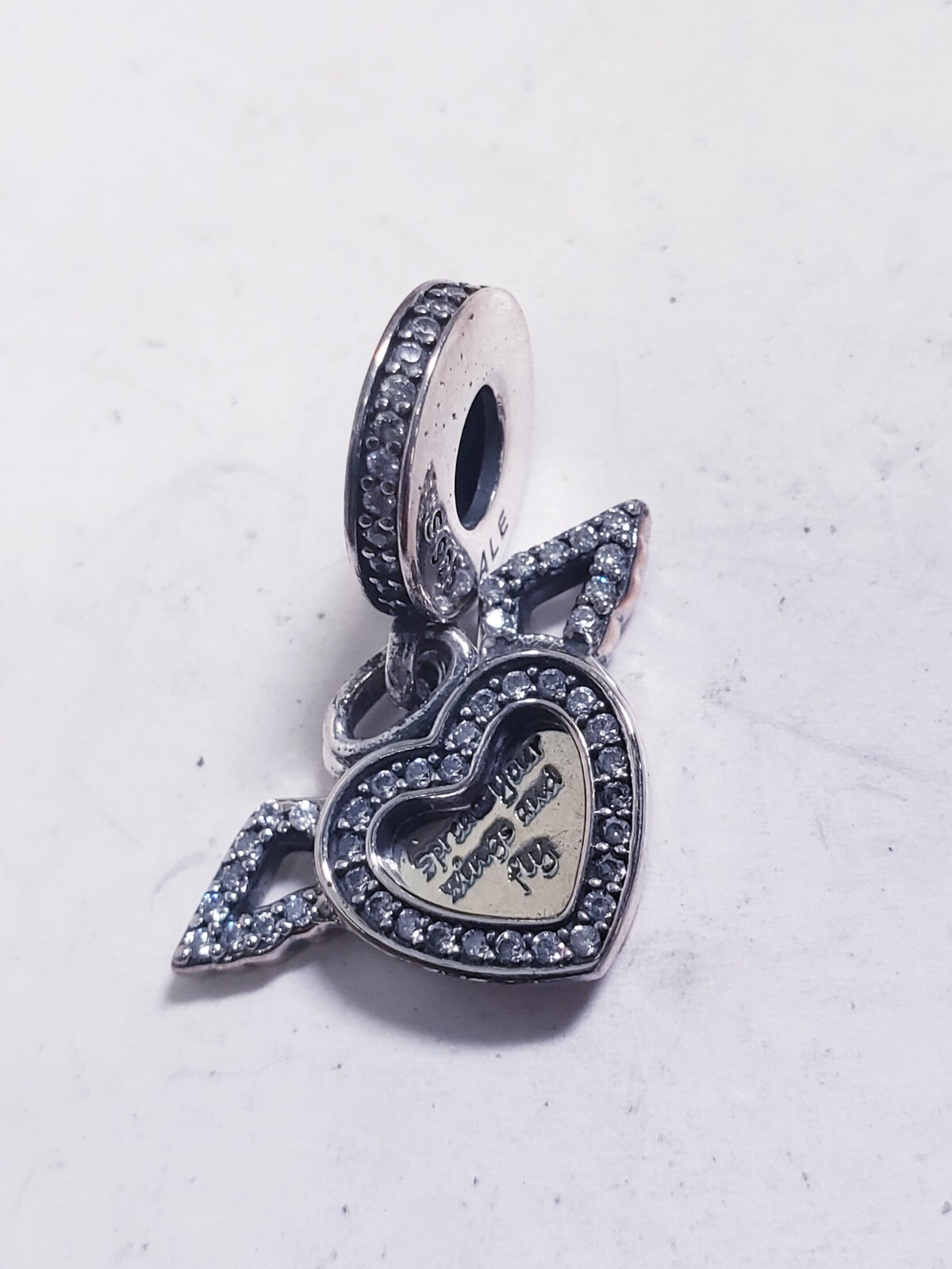 Pandora Heart and Angel Wings Dangle Charm 3 mm - Gem