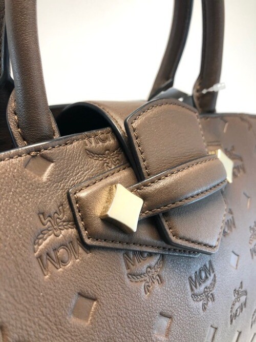 Mcm Top Handle Bag Essential Monogrammed Brown Leather Satchel $860 | eBay