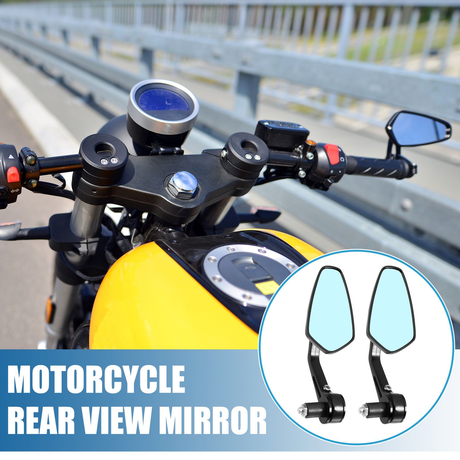 Motorcycle Rear View Side Handlebar Rearview Mirror Blue Lens Black 1 ...