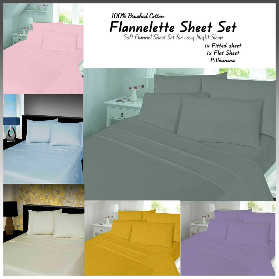 Sheets Set Thermal 4Pc Brushed Cotton Flannelette Fitted Flat Sheets ...