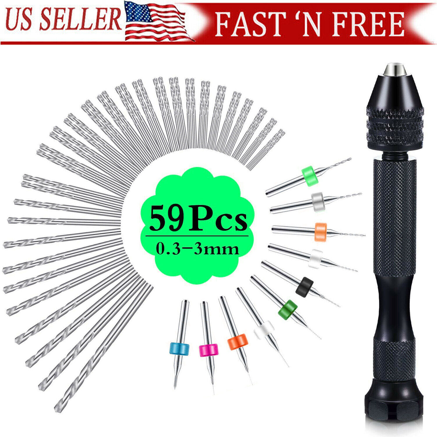 59 Pcs Precision Pin Vise Tools Mini Micro Hand Twist Drill Bits Set ...