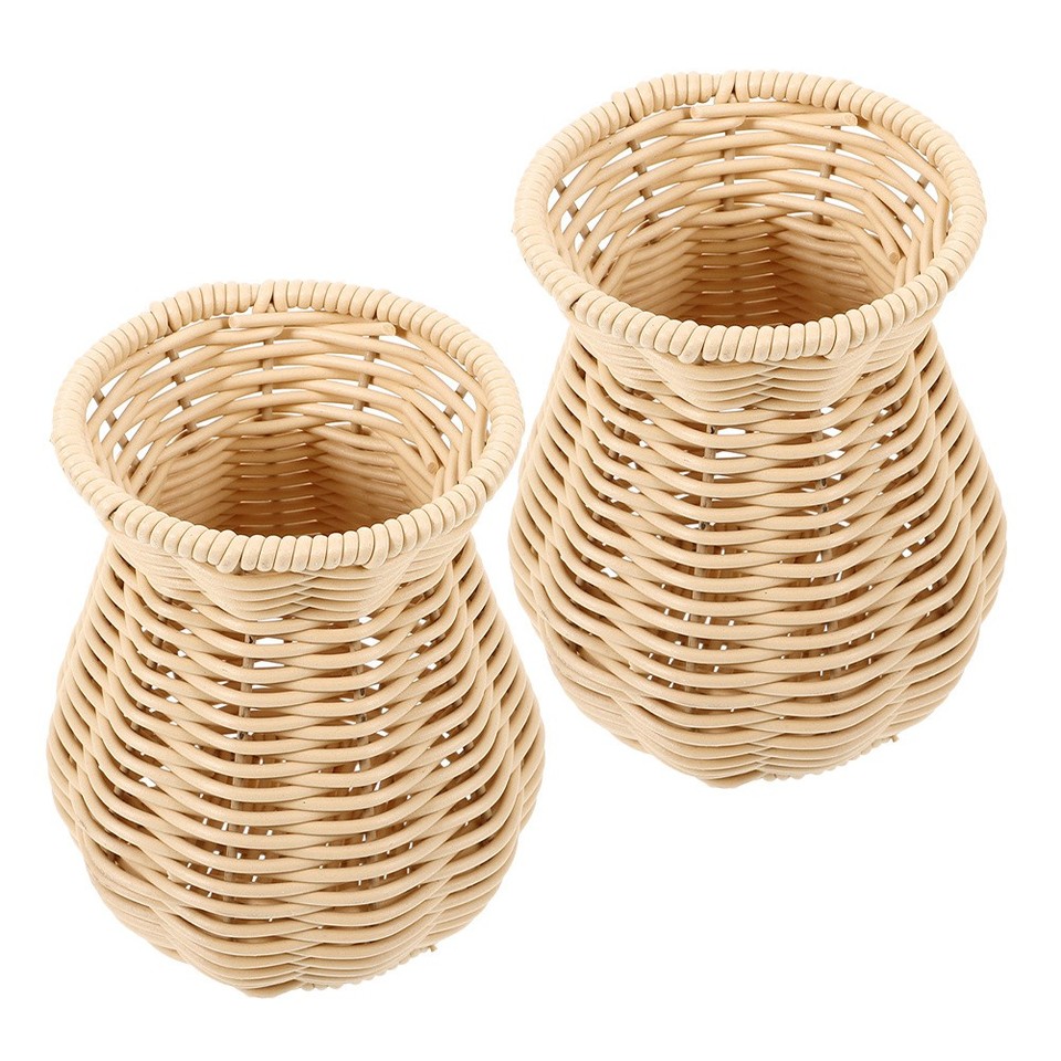2 Pcs Weaving Flower Pots Woven Floral Basket Weave Artificial Rattan ...