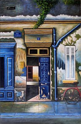 Stretched, Storefront with a Bike, Hand Painted Oil Painting 24x36in | eBay