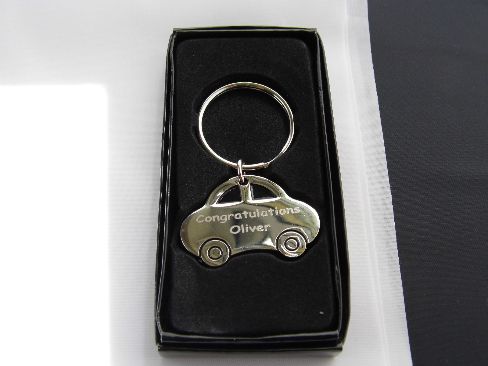 SALE Polished Personalised Engraved Car shape Metal Keyring, Passed ...