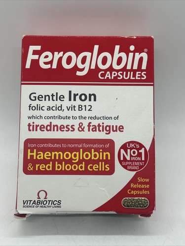 VITABIOTICS FEROGLOBIN 30 Caps Iron,Folic Acid B12, B6 & Zinc Exp 11/24 ...