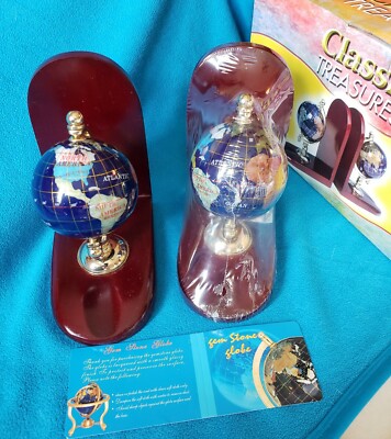 Blue Lapis Gemstone Globe Bookends Semi Precious Stones w/ Solid Brass ...