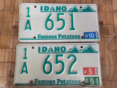 Vintage Idaho License Plates 1/A 651 and 652 | eBay