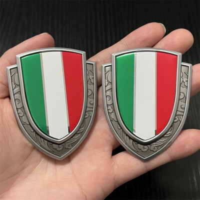 2pcs Metal Italy Italian Flag Shield Car Trunk Rear Emblem Badge Decal ...