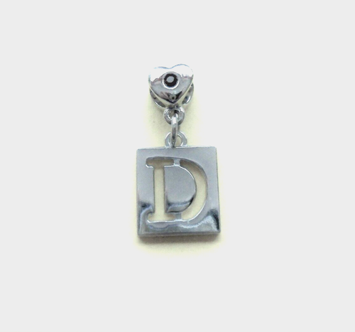 EUROPEAN LETTER "D" CHARM on HEART SHAPED PENDANT w RED STONE DANGLER ...
