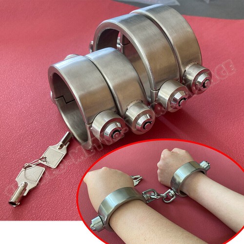 Heavy Stainless Steel Handcuffs Shackle Ankle Cuffs& Collar Removable ...