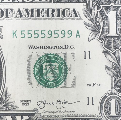 ( BINARY Note ) Crisp $1 Bill Fancy Serial Number Paper Currency FRN ...