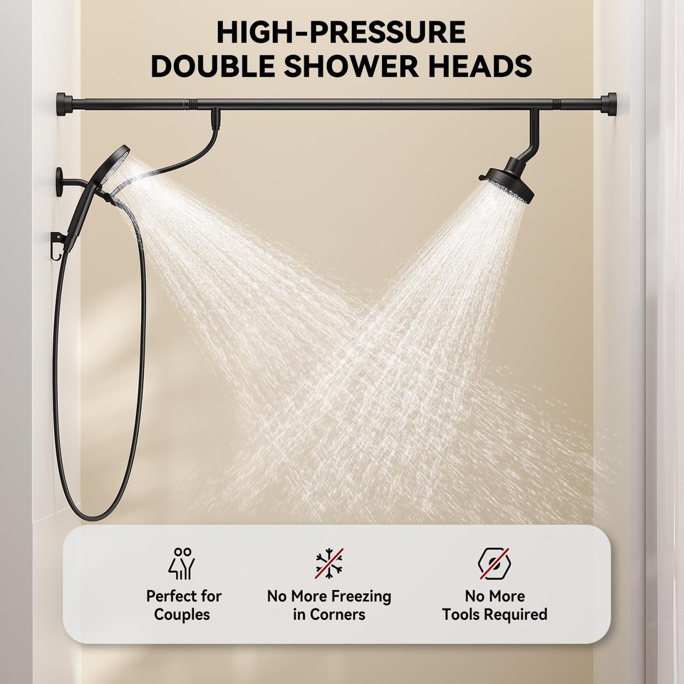 Dual Shower Head with Handheld for Couples, High Pressure Double Shower ...