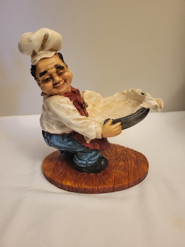 VINTAGE ITALIAN CHEF STATUE HOLDING PIZZA PAN W/DOUGH 7.5''X 6'' HEAVY ...