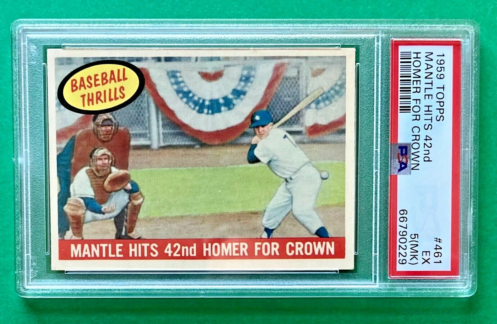 1959 Topps Mickey Mantle Hits 42nd Homer for Crown #461 New York Yanks ...