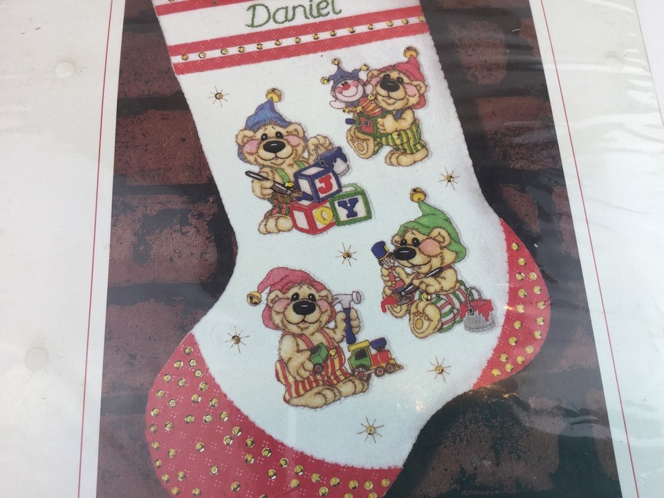 Vintage Sunset FELT JEWELED EMBROIDERY STOCKING KIT ELF BEARS 15” | eBay