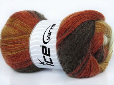Ice ANGORA BATIK Yarn #77589 COPPER BROWN CREAM Fine Weight SELF ...
