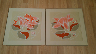 Vintage Jillian Field Orange White Flowers Birds Serigraph Art Signed ...