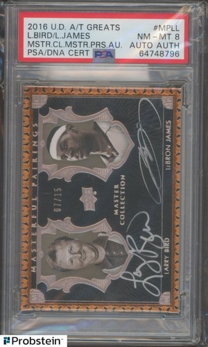 2016 UD All-Time Greats Larry Bird HOF LeBron James DUAL AUTO 7/15 PSA ...