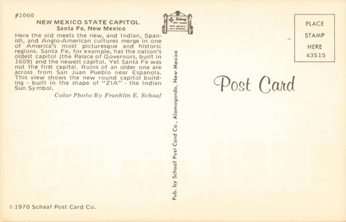 Postcard State Capitol Santa Fe New Mexico circa 1970 | eBay