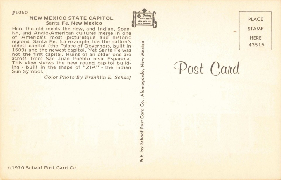 Postcard State Capitol Santa Fe New Mexico circa 1970 | eBay
