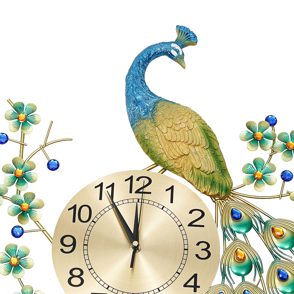 Luxury Peacock Wall Clock Metal Watch Living Room Art Decor Modern Wall ...