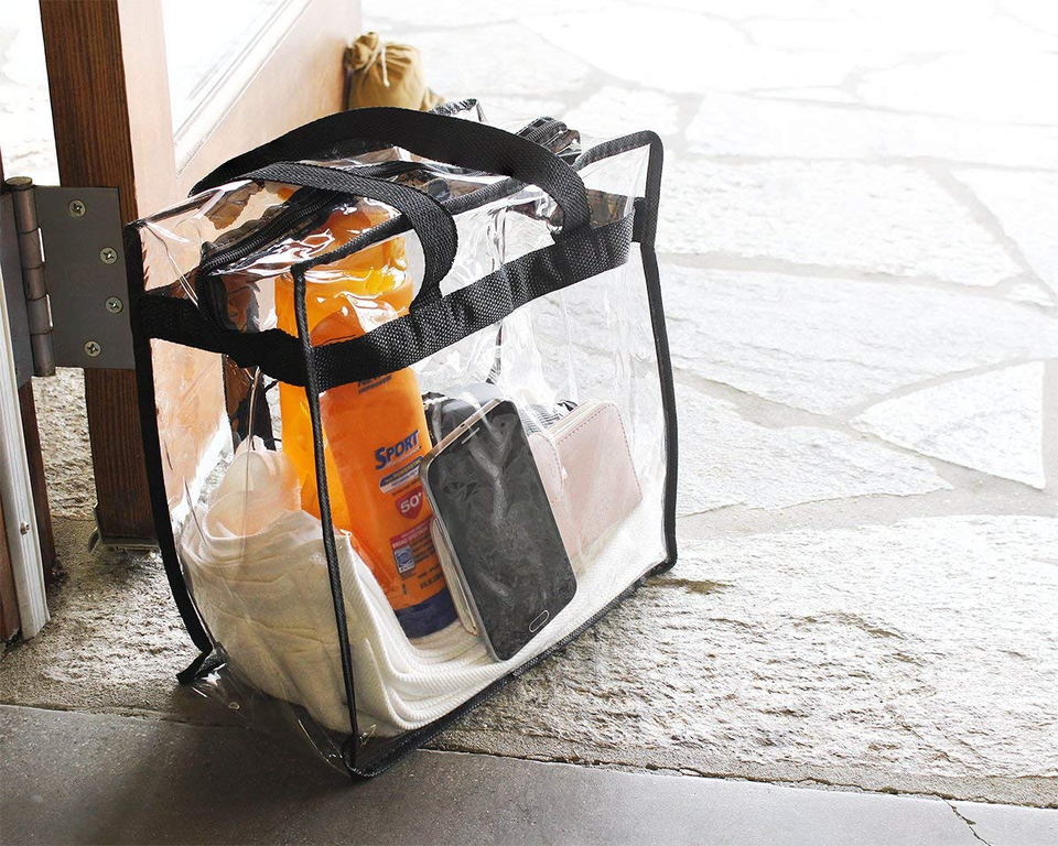 2x Clear PVC Tote Bag Women Large Transparent Handbag Zip Purse Stadium ...