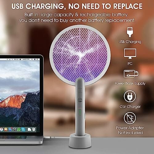 Electric Fly Swatter Racket 2 Pack, Mosiller 2 in 1 Bug Zapper with ...